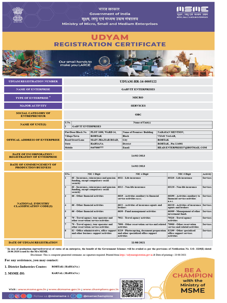 Print - Udyam Registration Certificate | PDF | Insurance | Private Sector