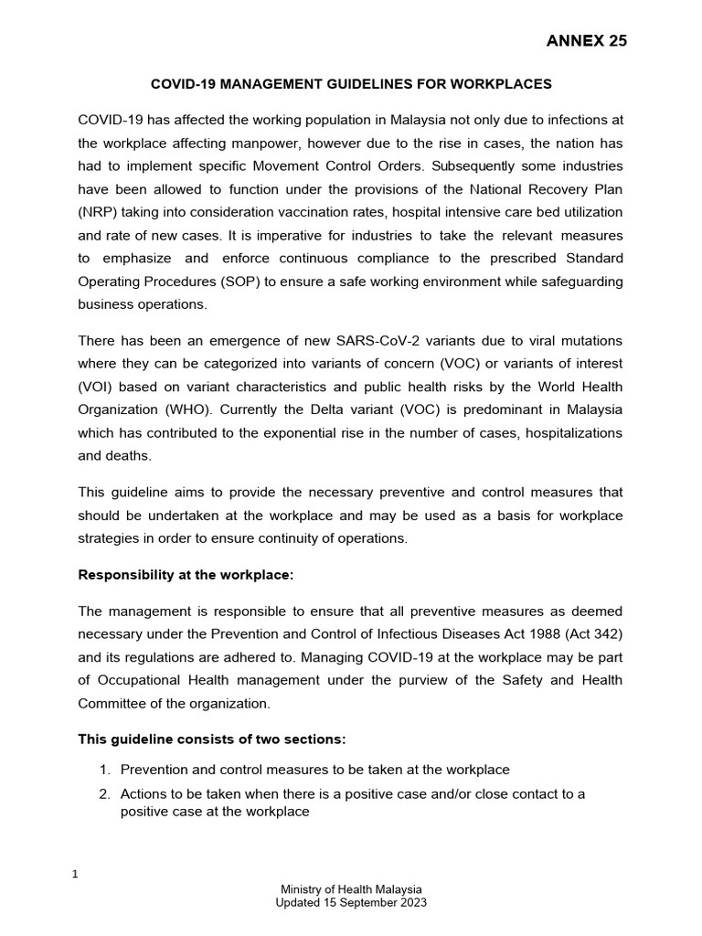 ANNEX 25 - COVID-19 Management Guidelines For Workplaces - 13 - 09 ...