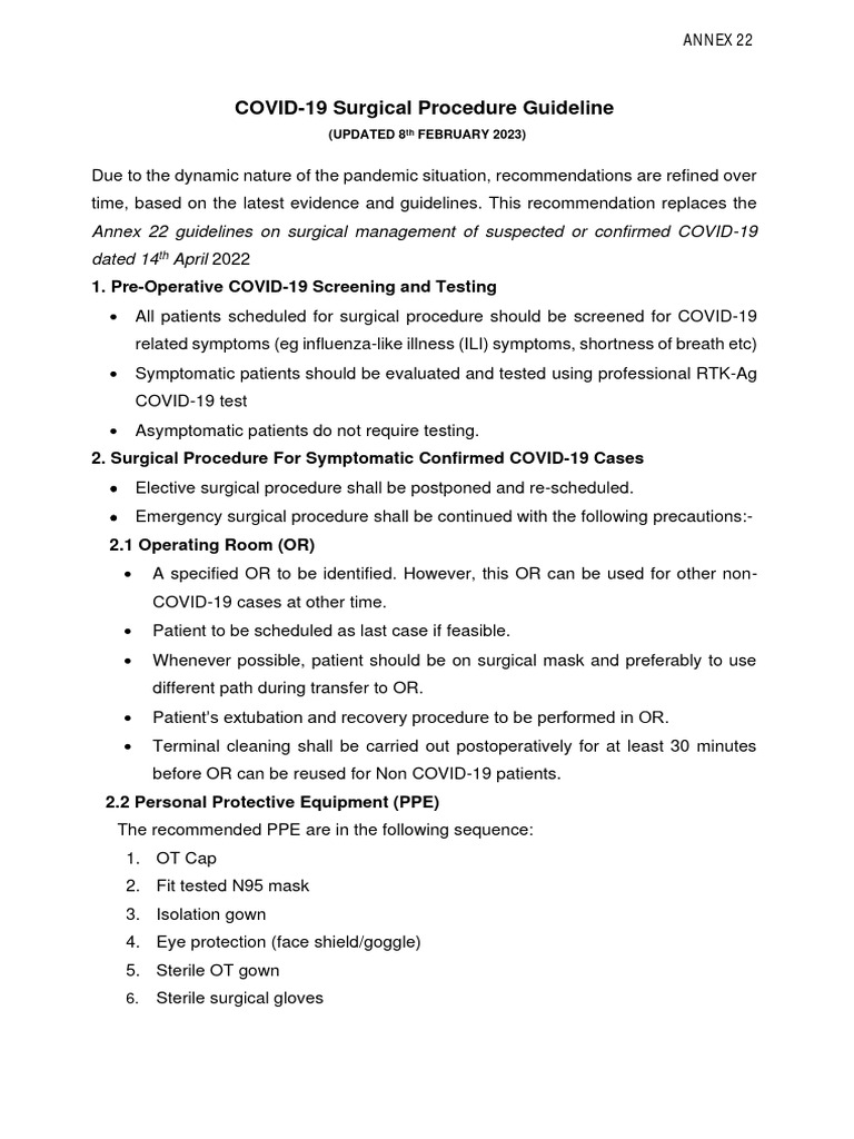ANNEX 22 - Guidelines On Surgical Management of Suspected or Confirmed ...