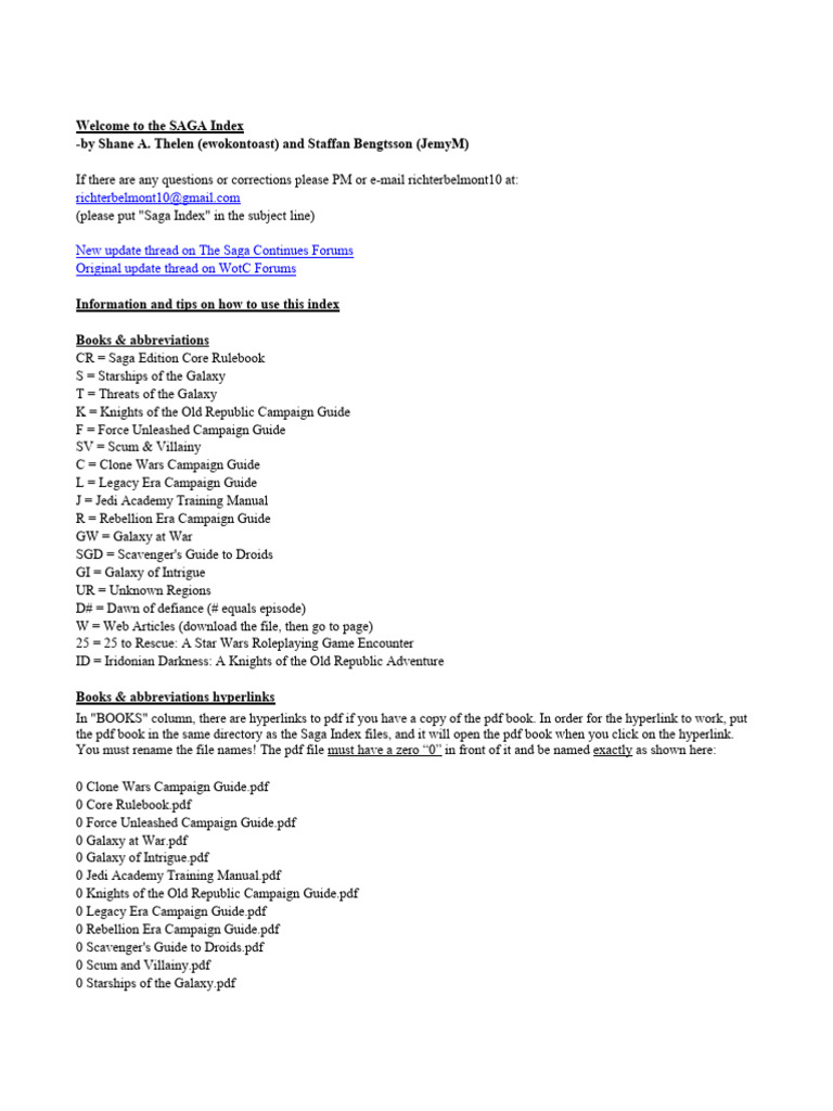 Saga Index | PDF | Ballistics | Projectile Weapons