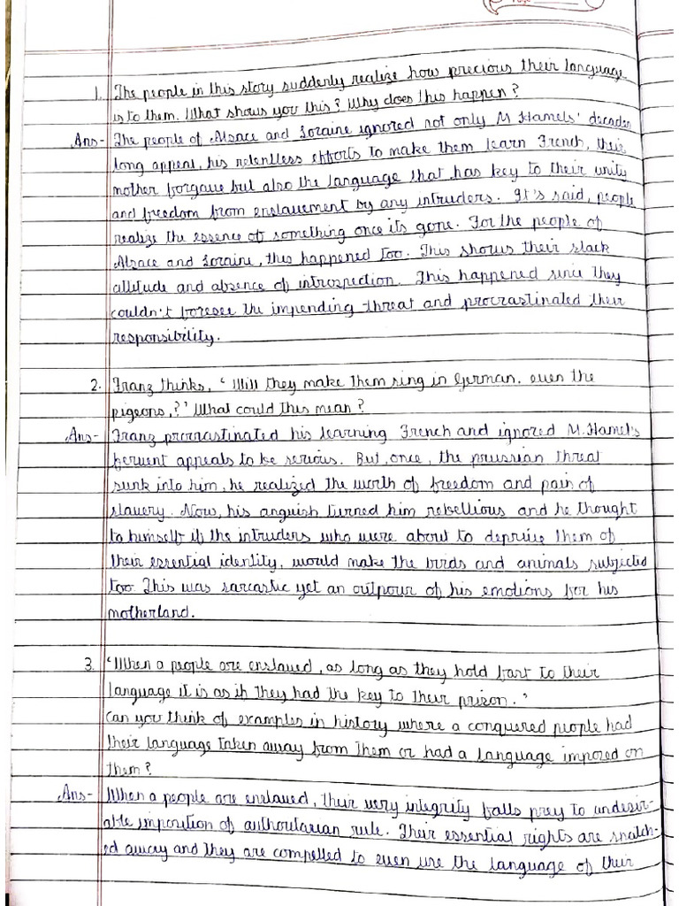 The Last Lesson. Question and Answers | PDF