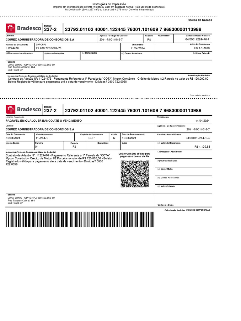 Boleto Mycon Proposta 270674 | PDF | Tecnologia bancária | Pagamentos