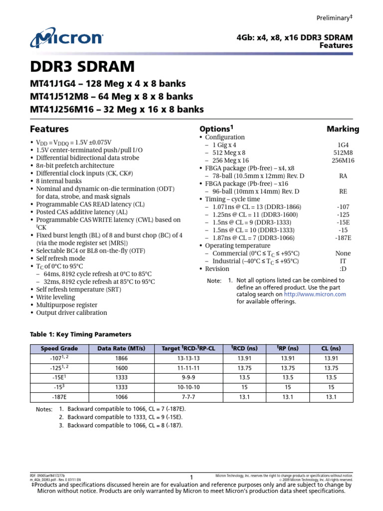 4Gb DDR3 SDRAM | PDF | Electricity | Computer Engineering