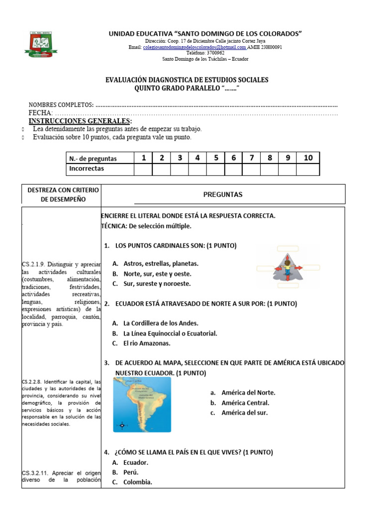 Eval. Diag. 2023-2024-Quinto | PDF | Ecuador | Sílaba