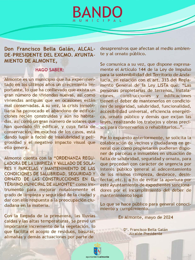 Bando Mantenimiento de Viviendas y Solares 2024 | PDF