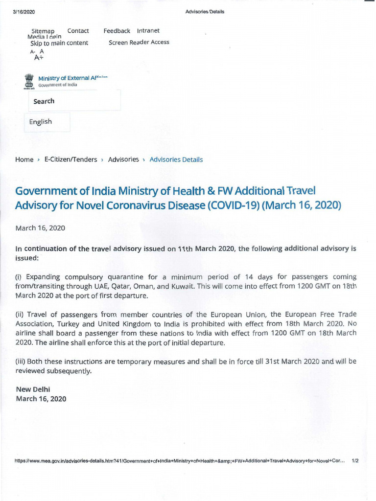 Travel Advisory by Min of Ext Affairs | PDF