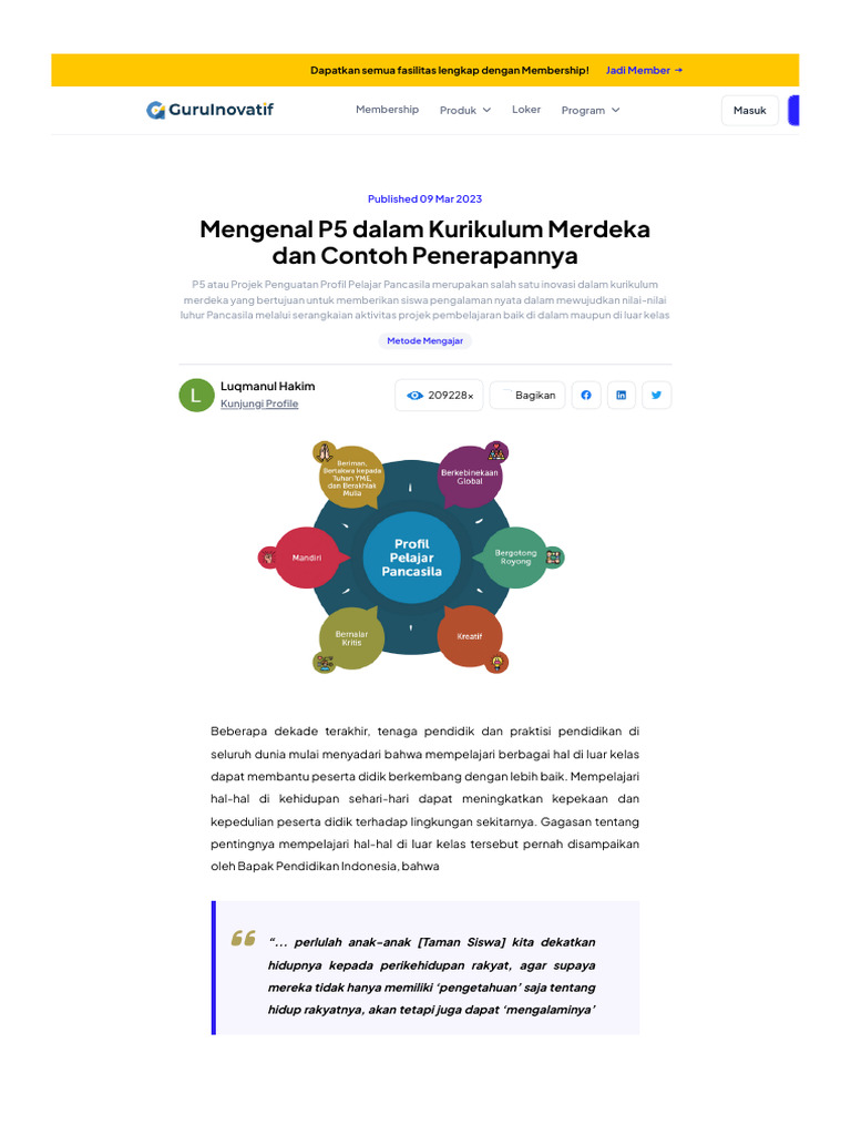 Contoh P5 dalam Kurikulum Merdeka | PDF