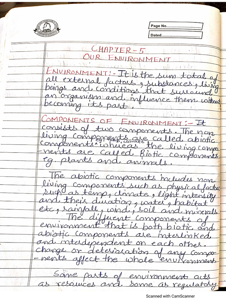 Revision Notes Chapter Our Environment Class 10 | PDF