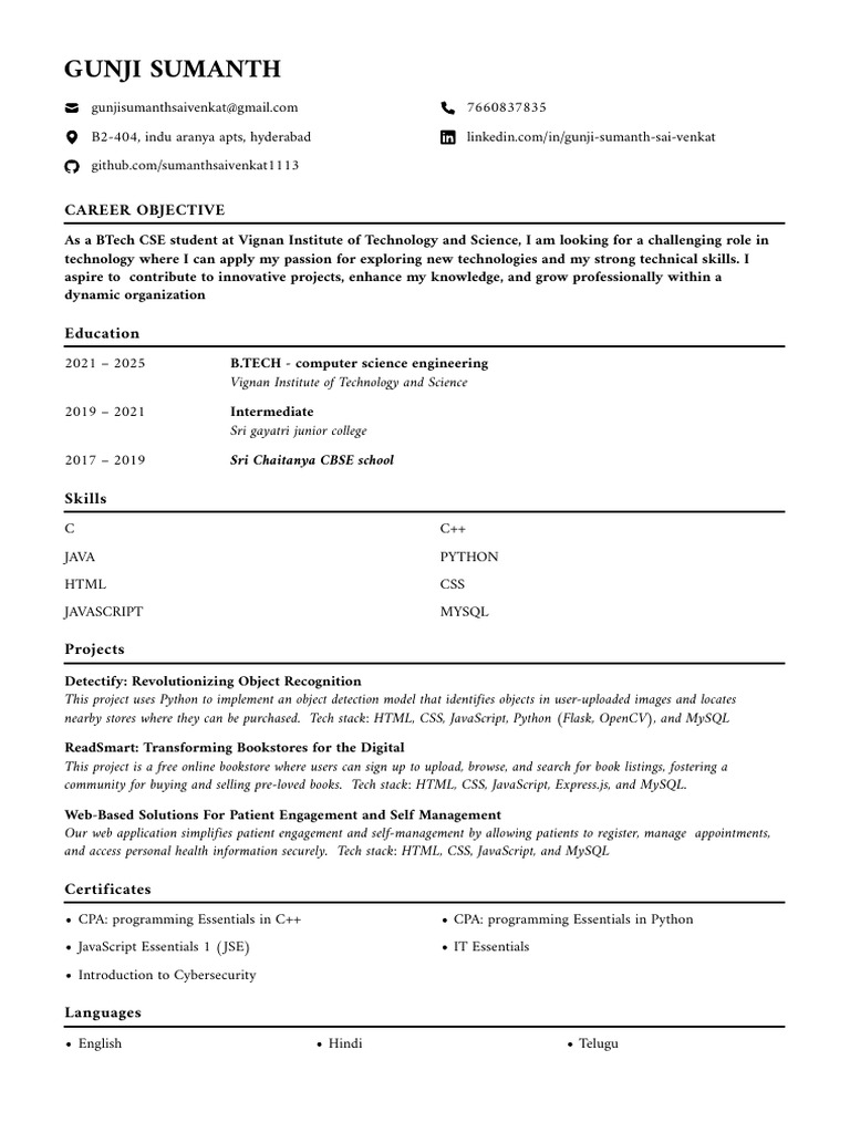 Gunji Sumanth Flowcv Resume 20240618 | PDF | Java Script | World Wide Web Gunji Sumanth Flowcv Resume 20240618 | PDF | Java Script | World Wide Web