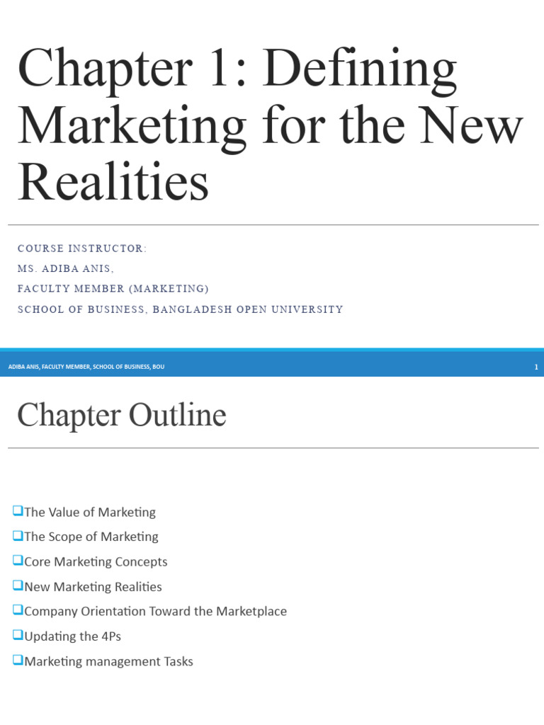 Chapter 1 Defining Marketing For The New Realities | PDF | Marketing | Market (Economics)