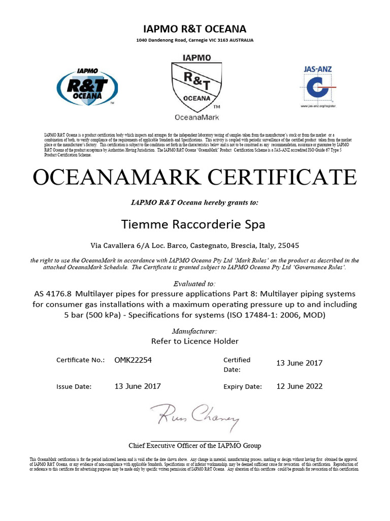IAPMO OceanaMark Certification Overview | PDF | Certification | Regulation