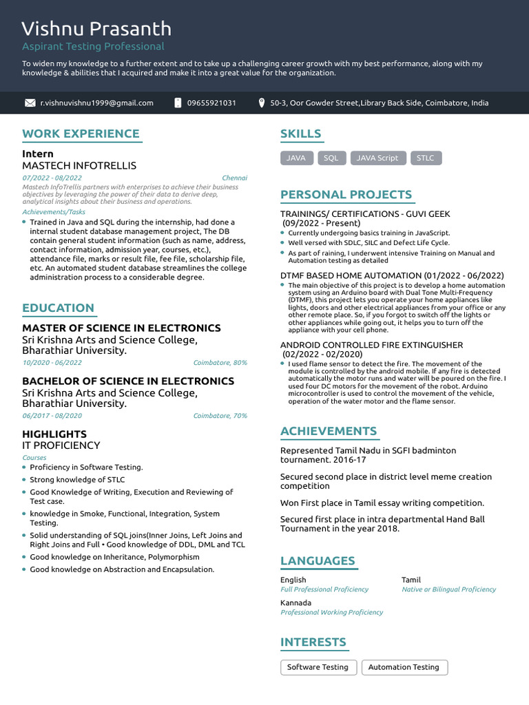 Vishnu Prasanth Resume | PDF | Computing | Computer Science