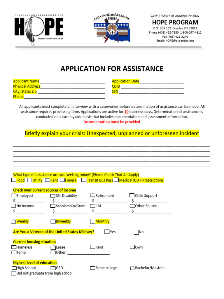 HOPE Program Assistance Application Form | PDF