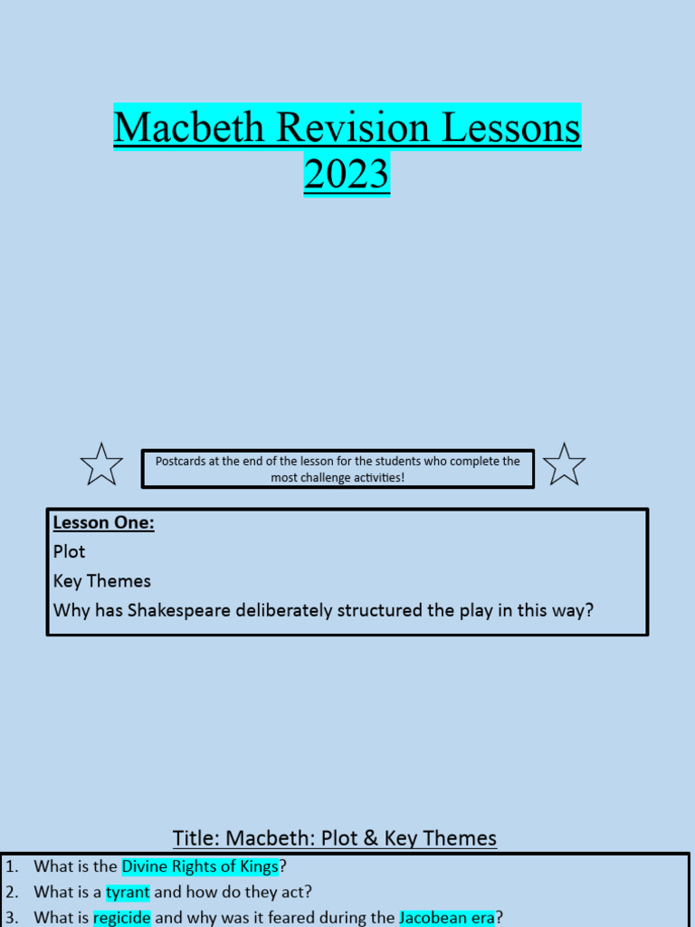 Macbeth Revision Lessons | PDF | Macbeth