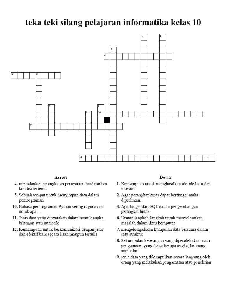 teka-teki-silang-pelajaran-informatika-kelas-10 | PDF