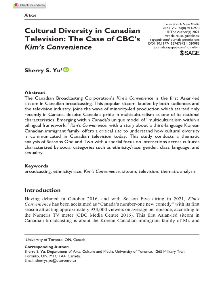 Yu 2021 Cultural Diversity in Canadian Television The Case of CBC S Kim ...