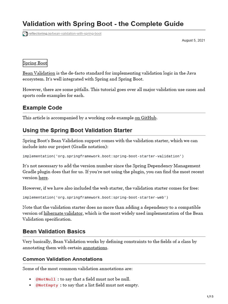 Reflectoring - Io-Validation With Spring Boot - The Complete Guide | PDF | Parameter (Computer ...