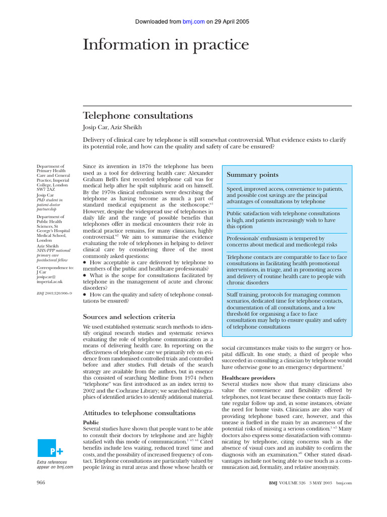 Telephone Consultations 2005 | PDF | Patient | Health Care