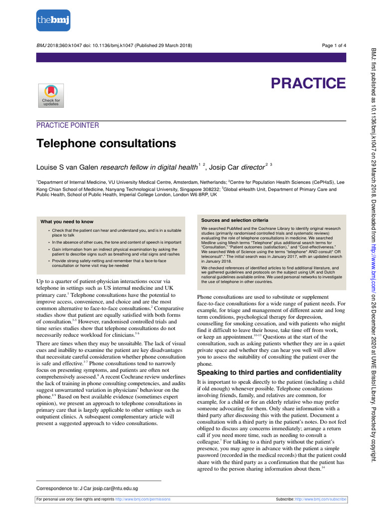 Telephone Consultations 2018 | PDF | Patient | Medical Record