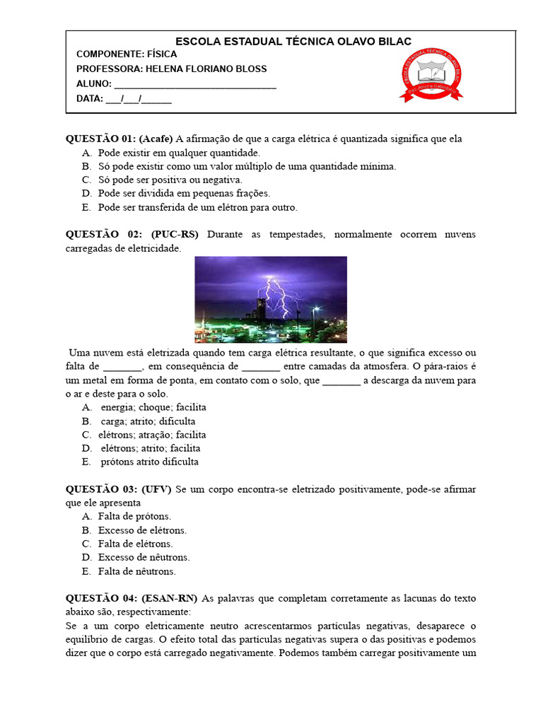 Exercicios Eletrost-Tica | PDF | Carga elétrica | Elétron