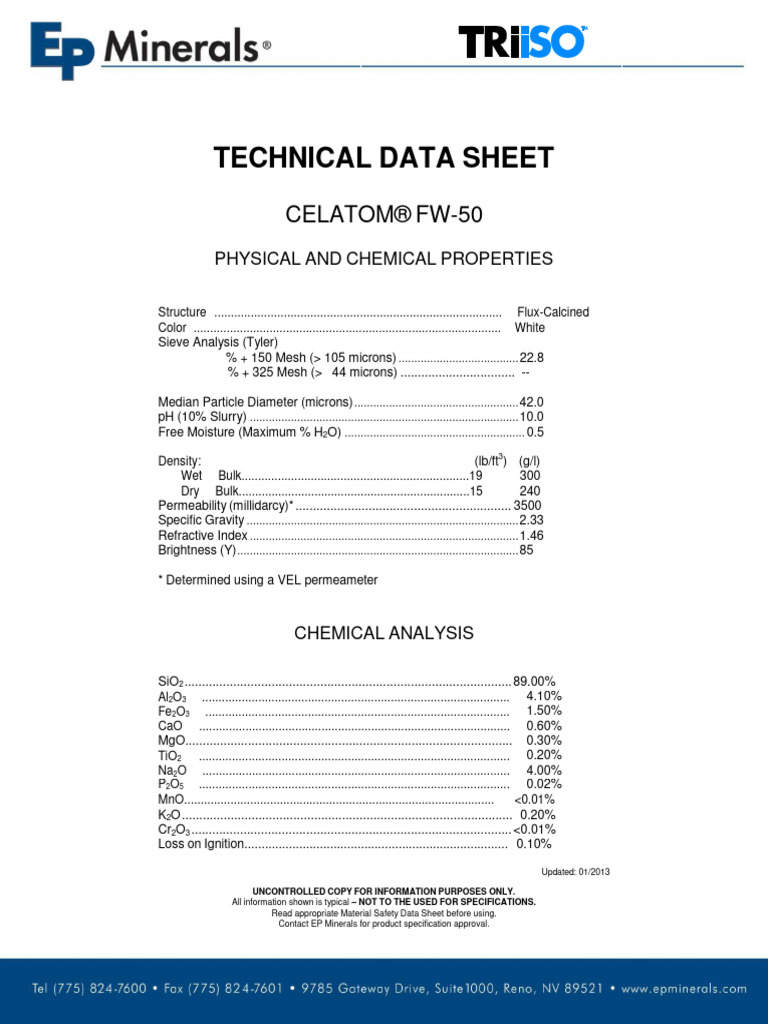 EP_Minerals_Celatom_FW_50_TDS | PDF | Materials