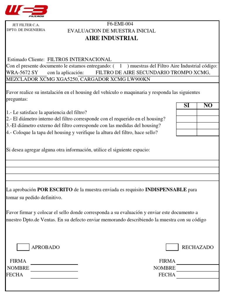 Formato Evaluacion de Muestra Inicial Wra-5672 Sy | PDF