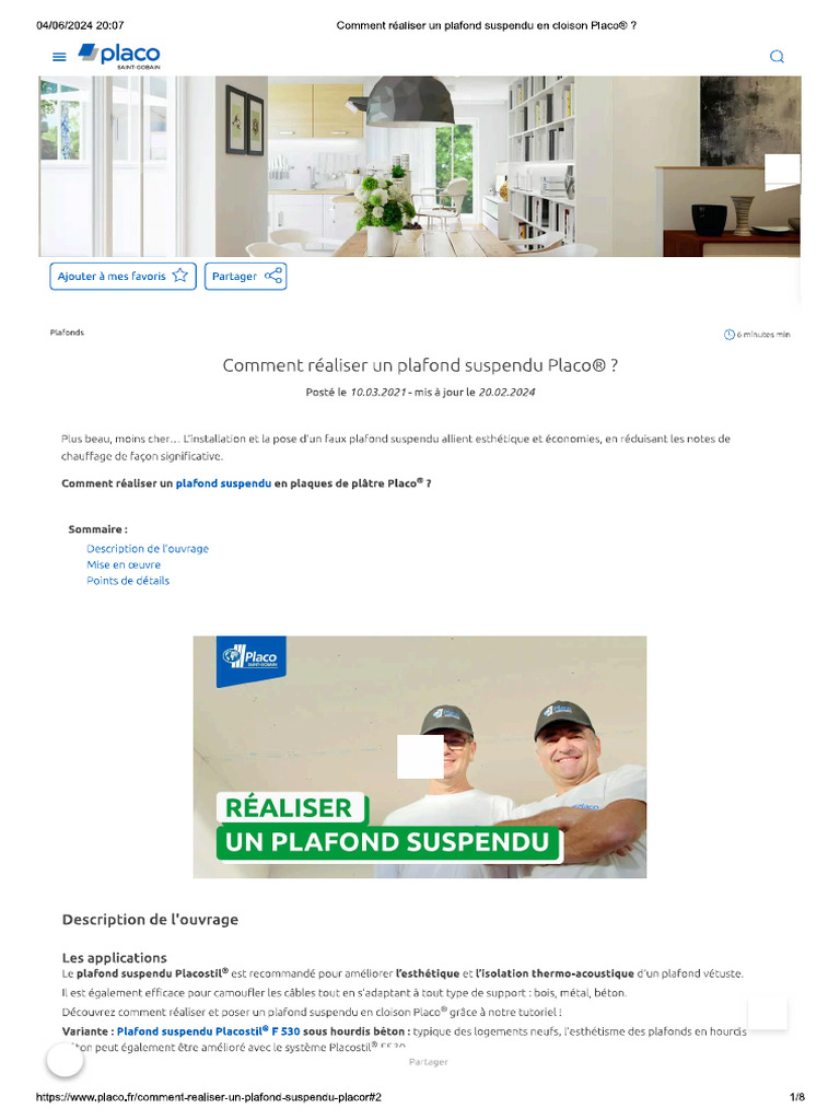 Comment Réaliser Un Plafond Suspendu en Cloison Placo® | PDF