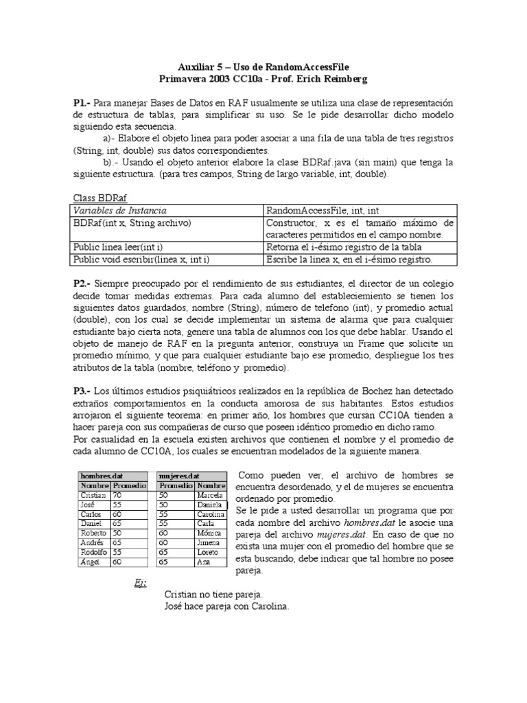Uso de RandomAccessFile en Java | PDF | Tabla (base de datos) | Java ...