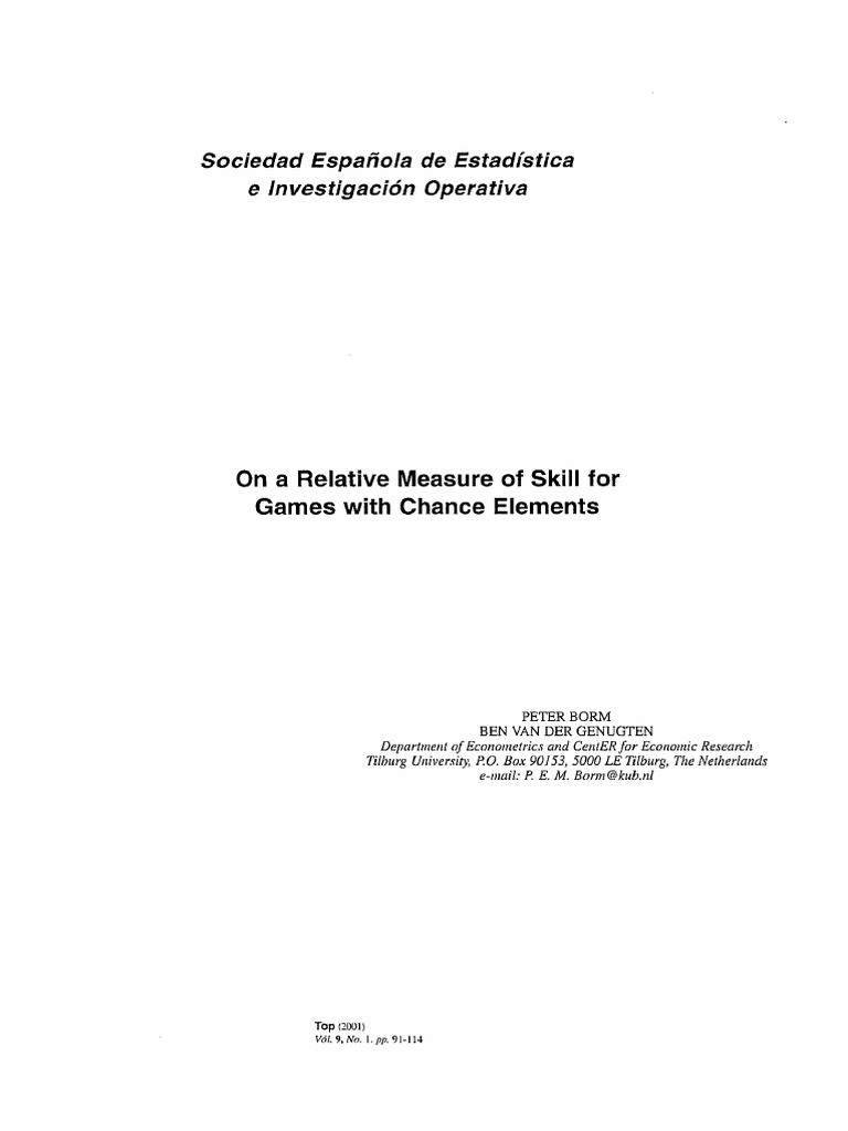 On A Relative Measure of Skill For Games With Chance Elements | PDF