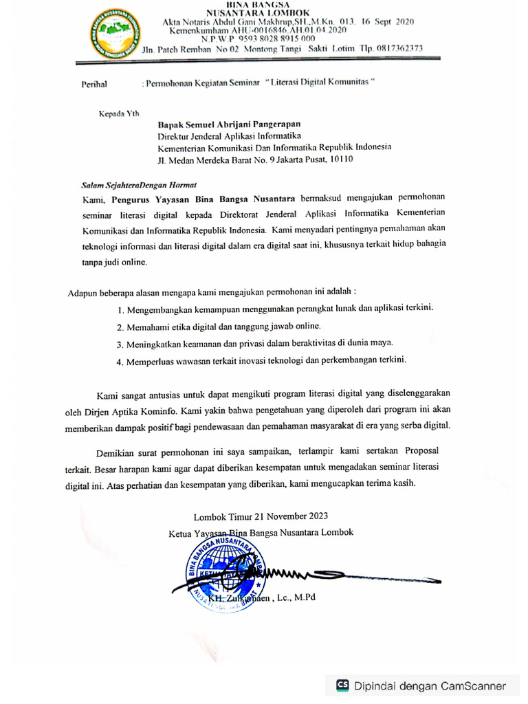 Surat Permohonan Dirjen Keminfo | PDF