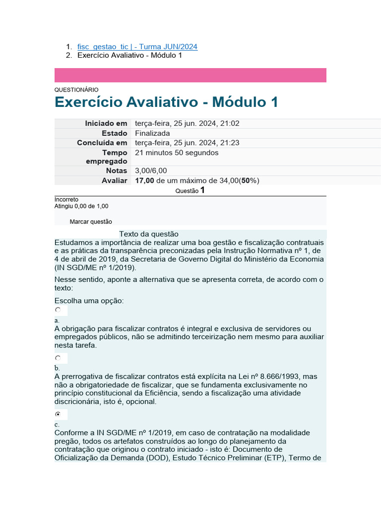 Exercício Avaliativo - Módulo 1 | PDF | Economia | Comentários