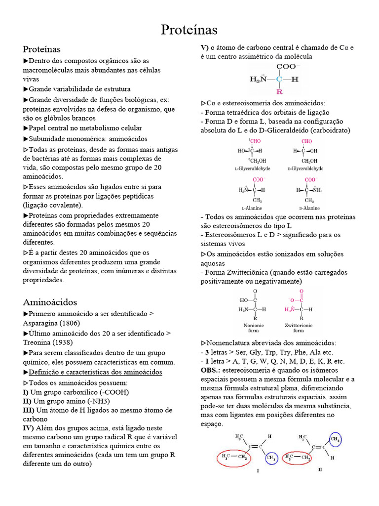 Resumo - Proteínas | PDF | Proteínas | Aminoácido