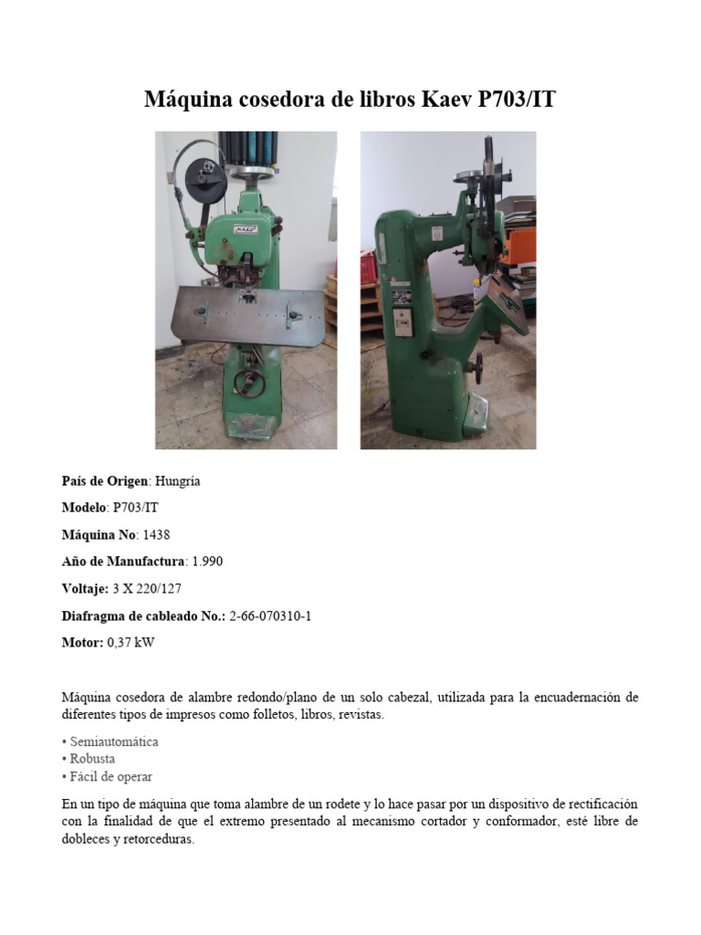 Ficha Técnica y Manual de Uso Cosedora de Alambre | PDF | Cable ...