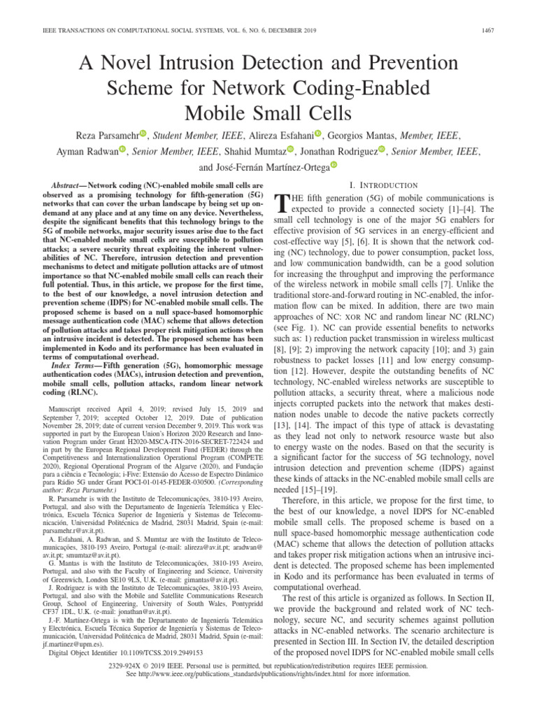 J25 Novel Intrusion Detection And Prevention Scheme For Network Coding Enabled Mobile Small