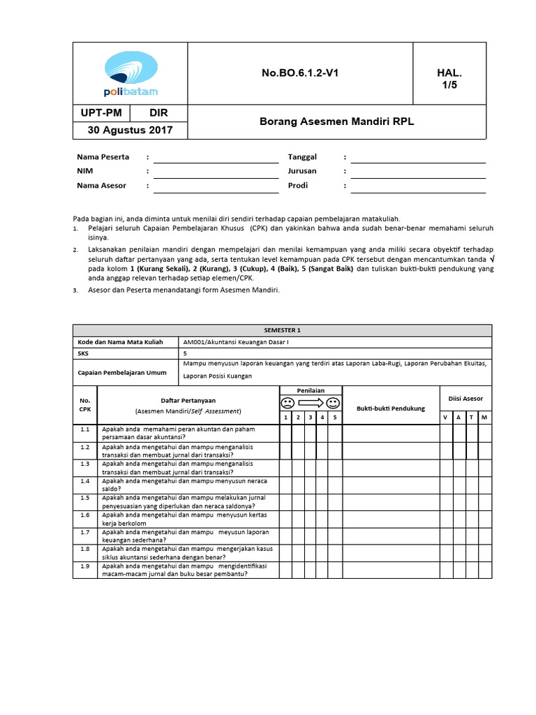 Asesmen Mandiri RPL Prodi Akuntansi Manajerial | PDF