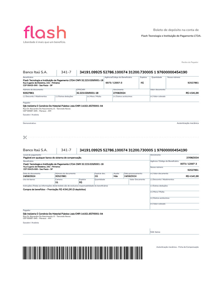 Recibo de Pagamento Boleto Flash | PDF | Finanças pessoais | Pagamentos
