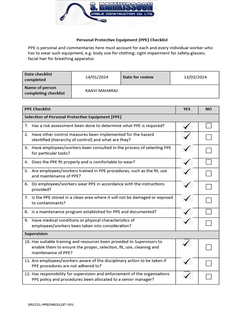 4b PPE Checklist | Download Free PDF | Personal Protective Equipment ...