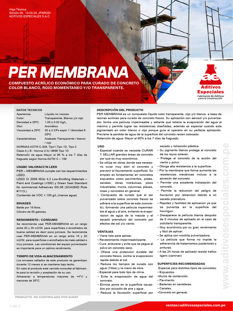 Curado y Sellado de Concreto con Per Membrana | PDF | Hormigón | Materiales