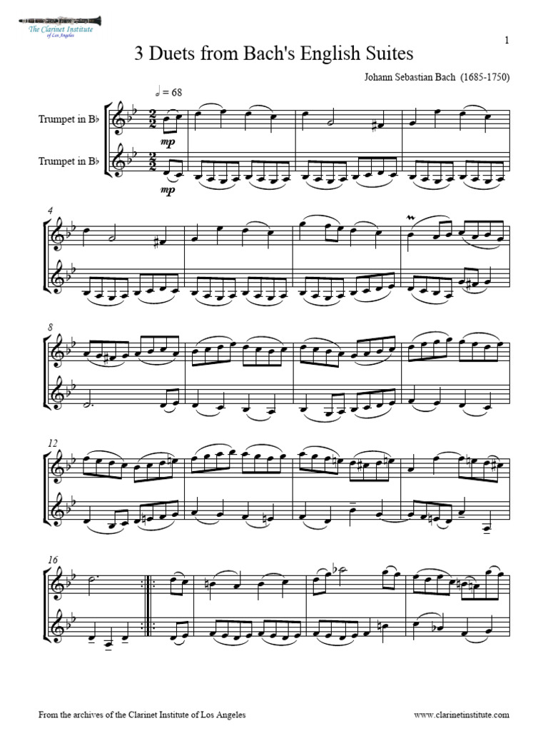 Bach English Suite 3 Duets For 2 Trumpets | PDF | Choral Music ...