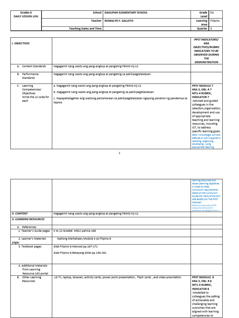 COT DLP FILIPINO6 - ROMA-Wastong Paggamit NG Pang-Angkop at Pangatnig FINAL | PDF | Learning ...