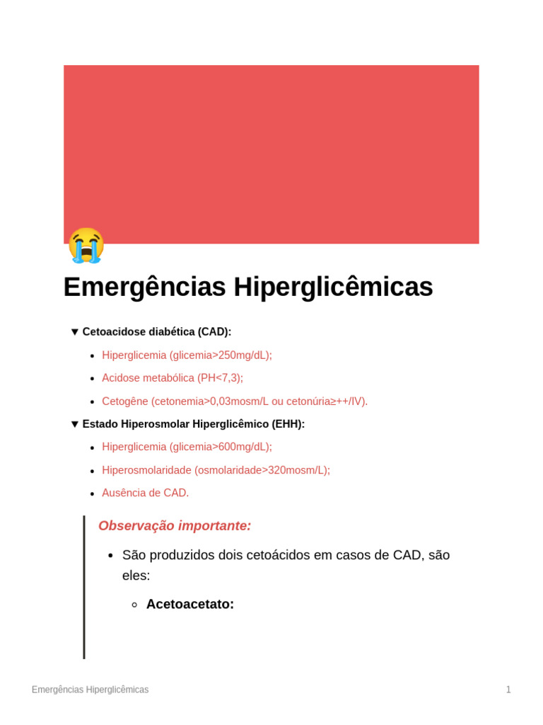 Emergências Hiperglicêmicas: CAD e EHH | PDF | Causas de morte | Medicina Clínica