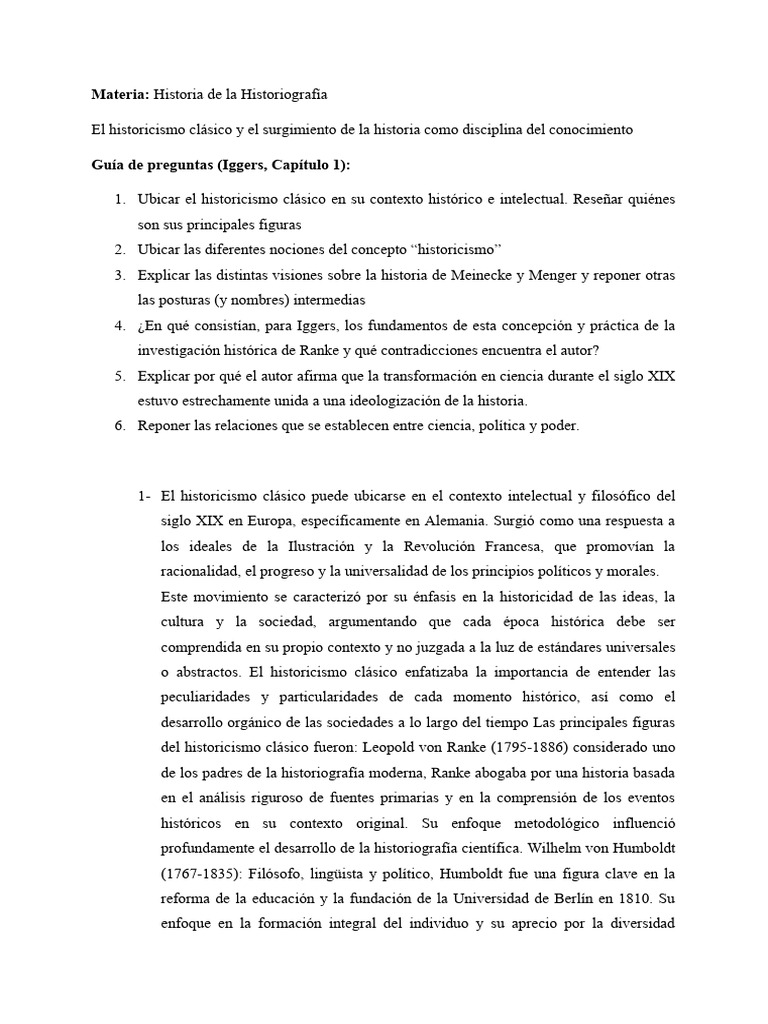 Historicismo Clásico en la Historiografía | PDF | Historiografía ...