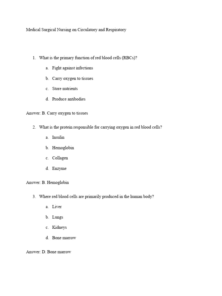 Medical Surgical Nursing On Circulatory and Respiratory Questions | PDF ...