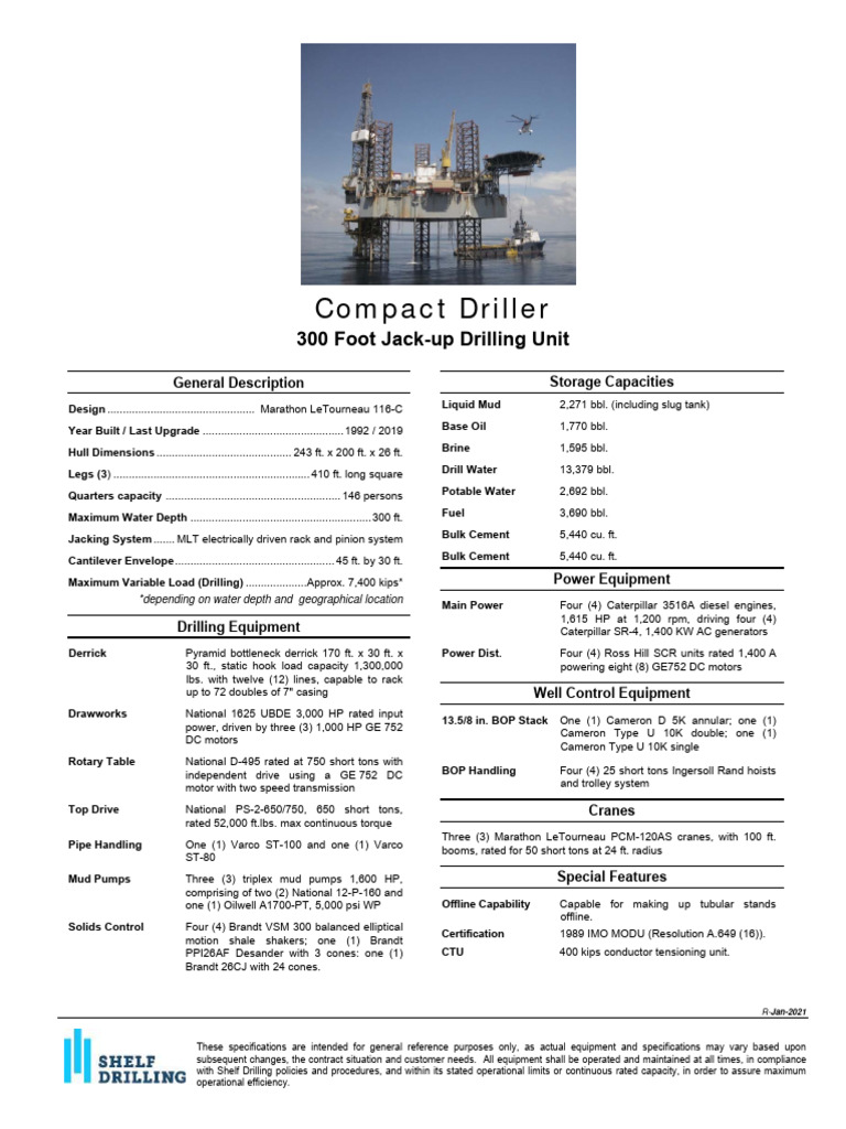 Shelf Drilling Compact Driller Spec Sheet Jan 2021 | PDF