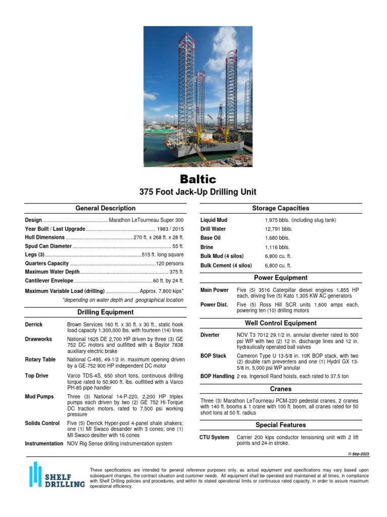 Shelf Drilling Baltic Spec Sheet Sep 2023 | PDF | Crane (Machine ...