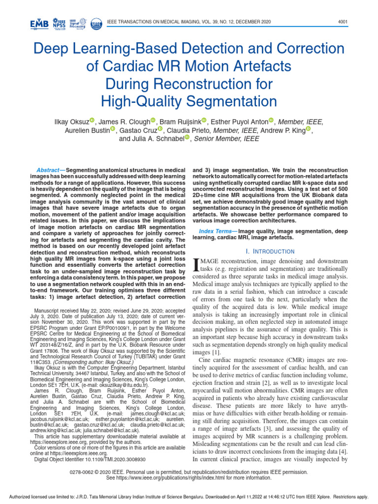 Deep Learning-Based Detection and Correction of Cardiac MR Motion Artefacts During ...