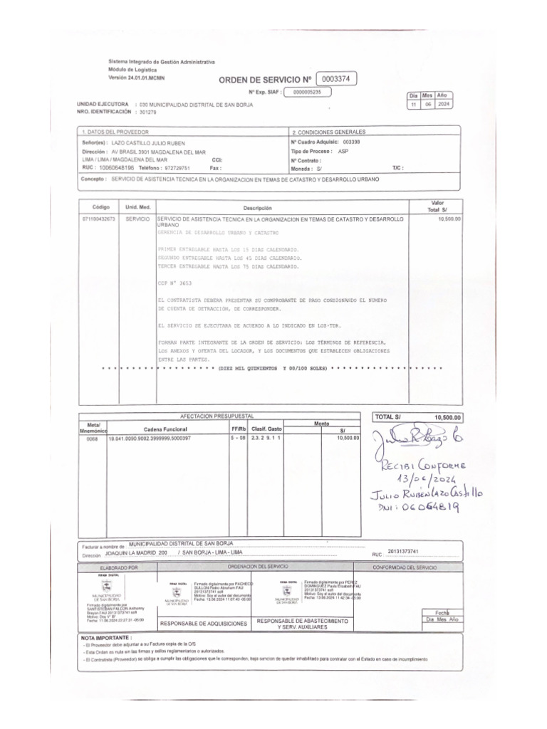 Orden de Servicio Julio Lazo | PDF