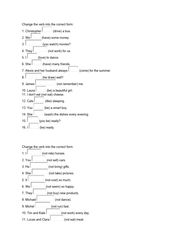 Change The Verb Into The Correct Form | PDF | Language Arts & Discipline