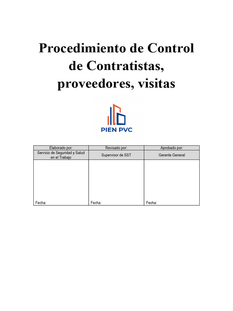 Procedimiento de Control de Contratistas | PDF | Seguridad y salud ocupacional | Business