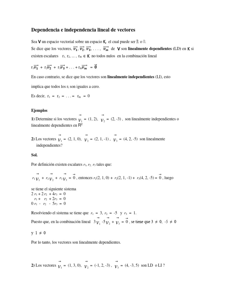 Dependencia e Independencia Lineal de Vectores | PDF | Espacio vectorial | Álgebra abstracta